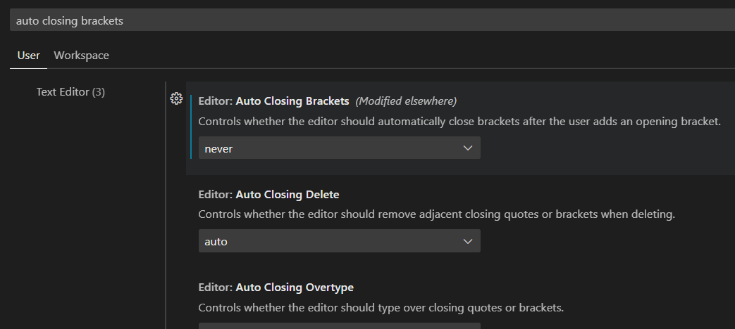 Disabling Automatic Closing Braces in Visual Studio Code | Xangis.com